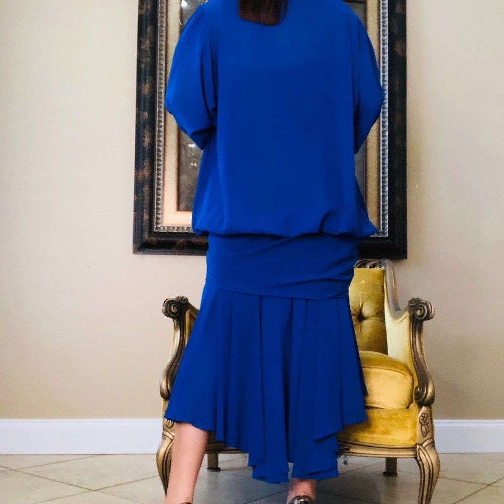 80s Does Flapper Royal Blue Drop Down Draped Dress - Gem